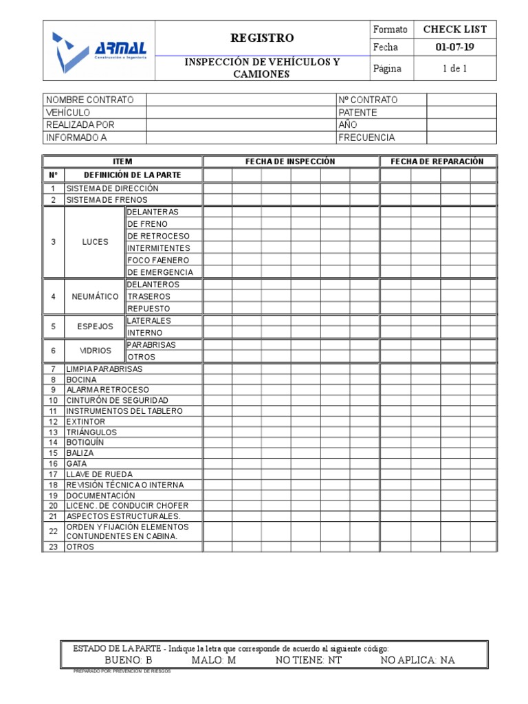 Formato Check-List Vehiculos | PDF | Vehículo de motor | Coche