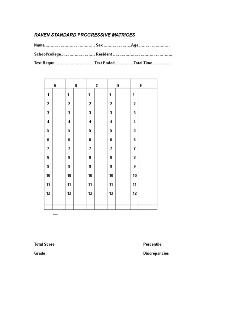 Raven's Answer Sheet | PDF