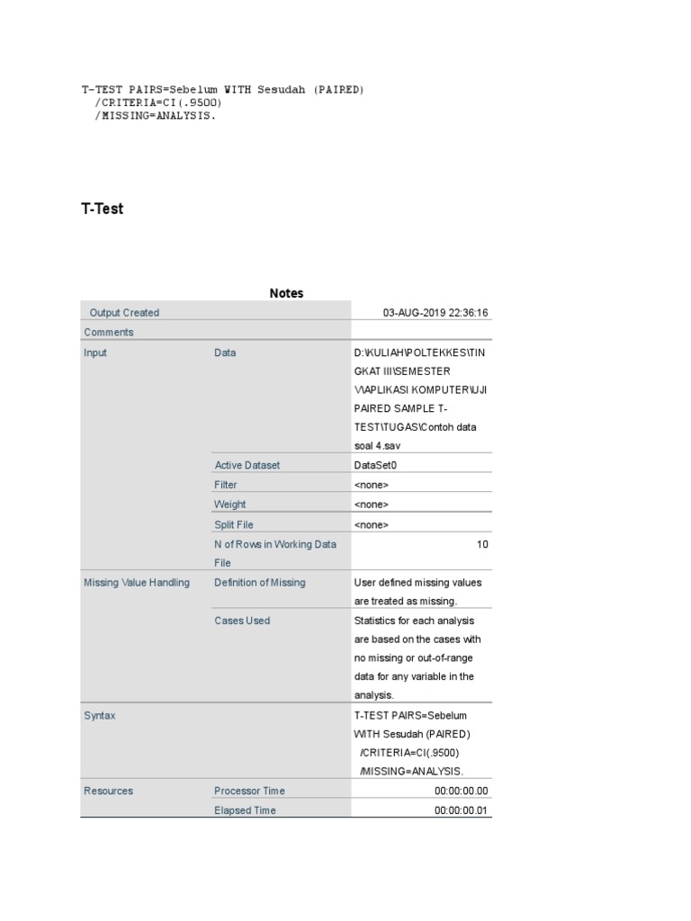 Contoh Soal Spss Uji Paired Sample T Test | PDF | Student's T Test ...