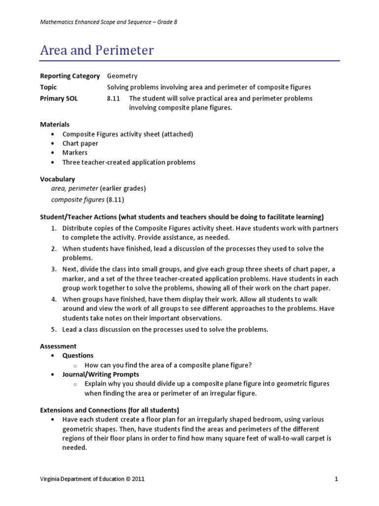 Area and Perimeter: Reporting Category Geometry Topic Primary SOL ...