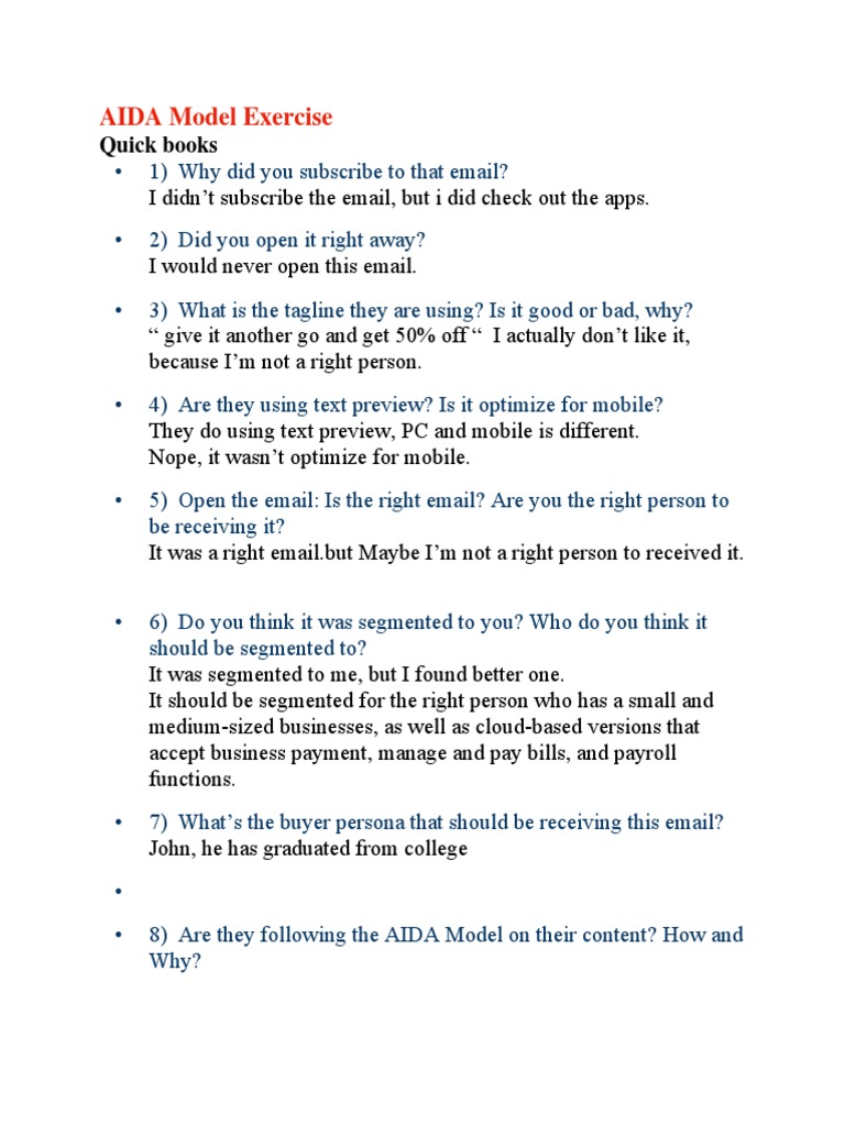 AIDA Model Exercise | PDF