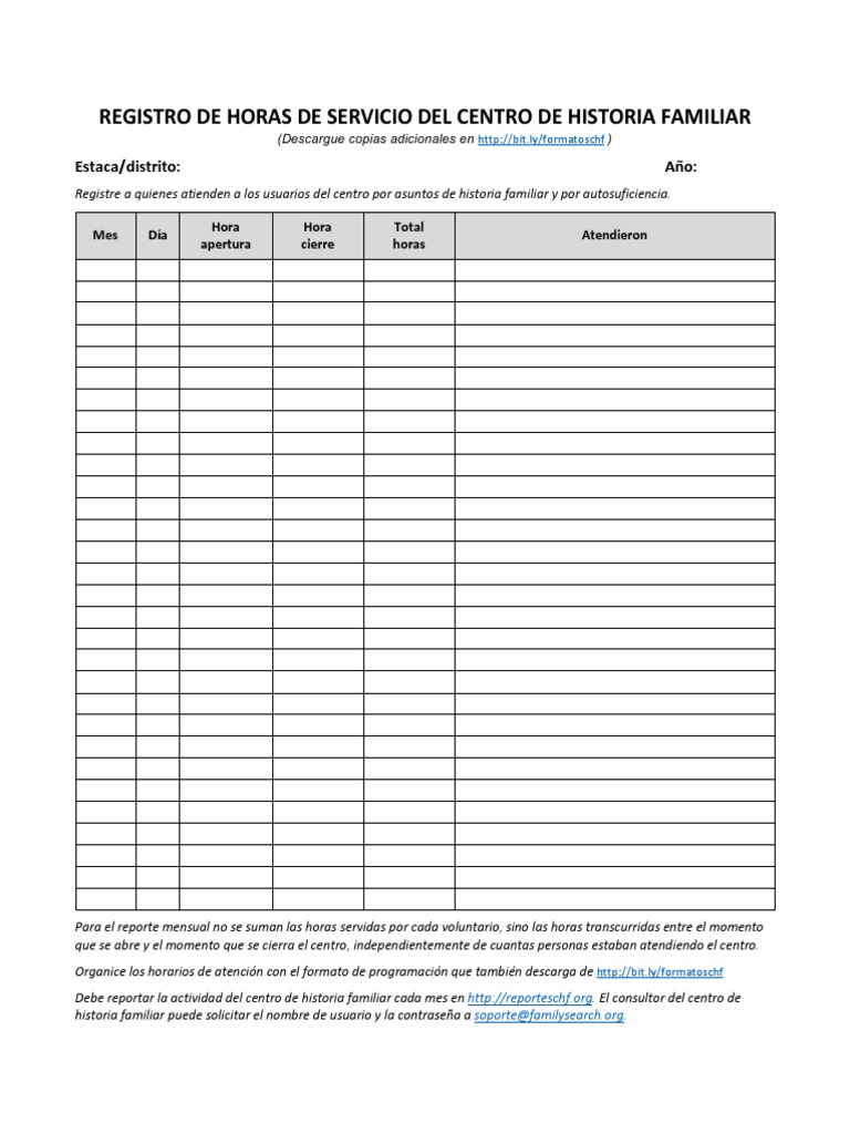 CHF - Registro de Horas de Servicio | PDF