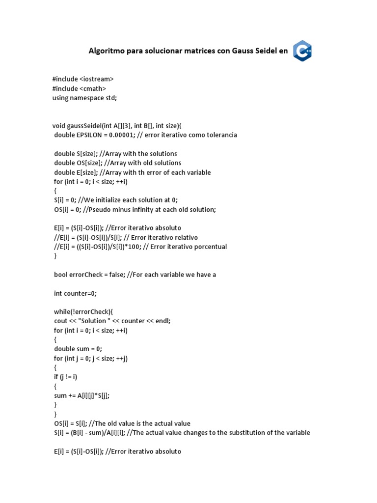 Algoritmo Gauss Seidel | PDF | Teaching Methods & Materials