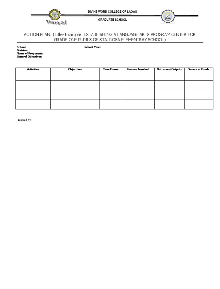 Action Plan: (Title-Example: Establishing A Language Arts Program ...
