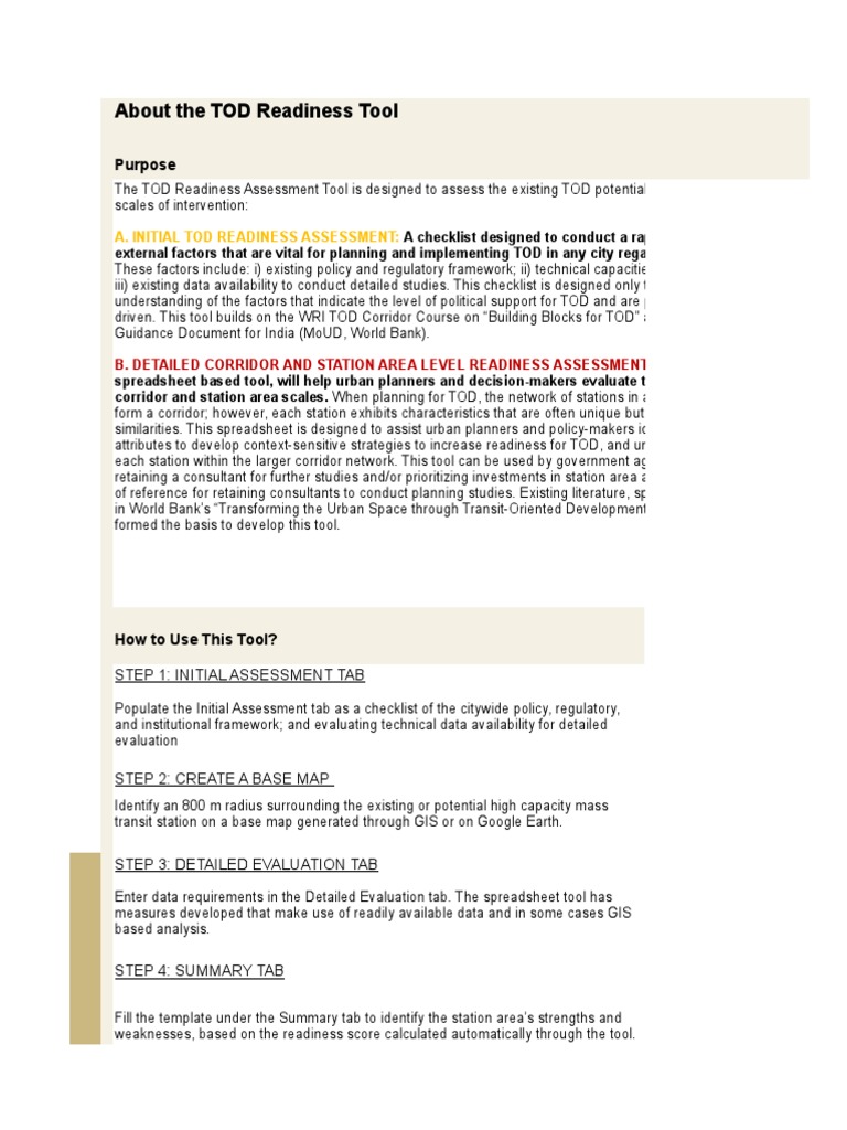 Assess TOD Readiness with New Online Tool | PDF | Evaluation ...