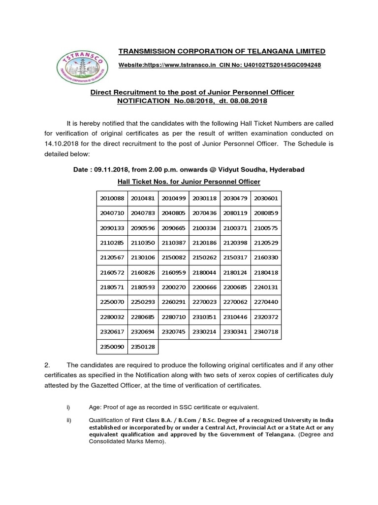 Tstransco Jpo Cert Verify Final18 | PDF | Government Information | Justice