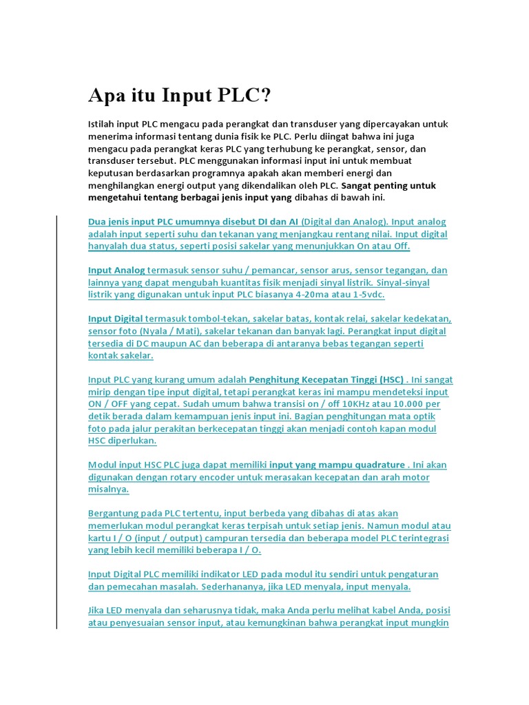 Apa Itu Input PLC | PDF