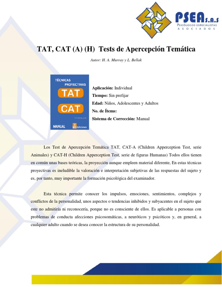 TAT, CAT (A) (H) Tests de Apercepción Temática | PDF | Neurociencia ...