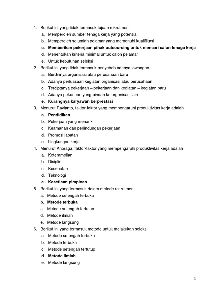 Soal UTS Manajemen SDM | PDF