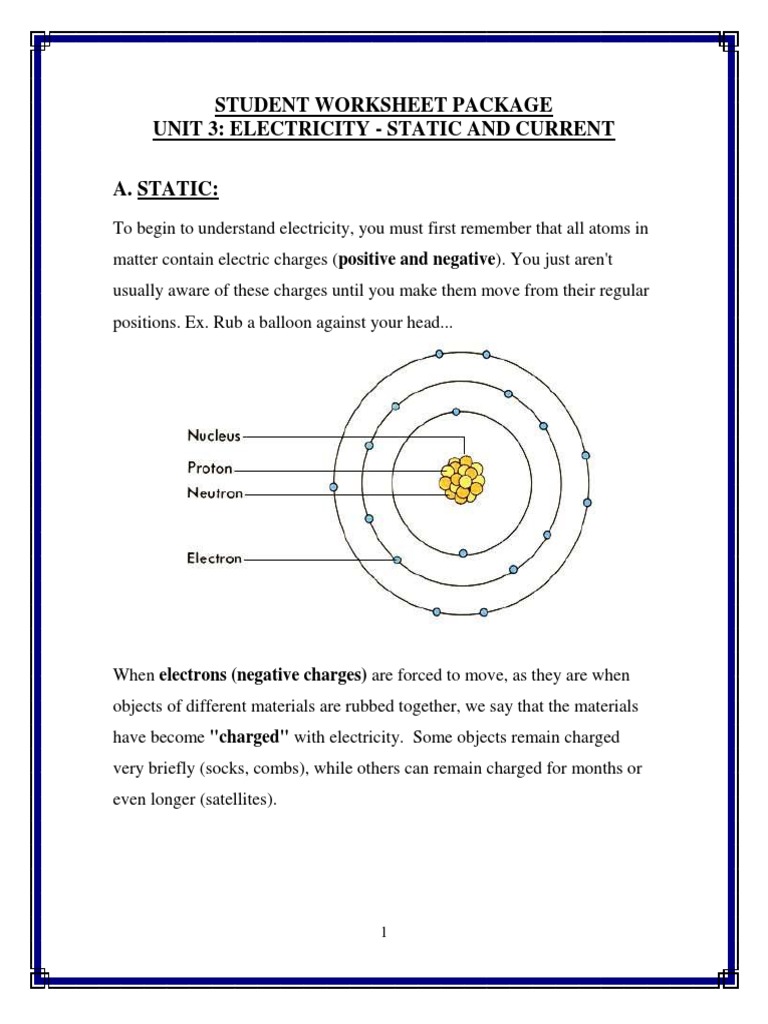 1 Electricity Student Worksheet Package | PDF | Electric Charge ...