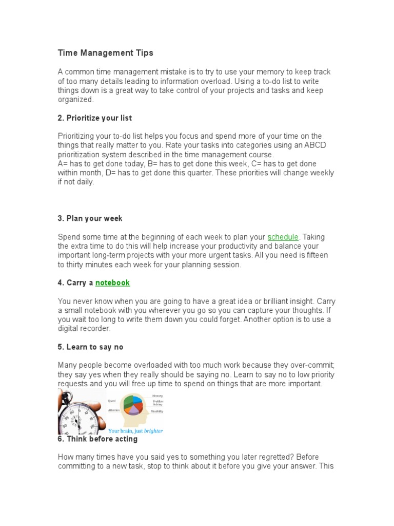 Time Management Tips | PDF | Time Management | Professional Skills