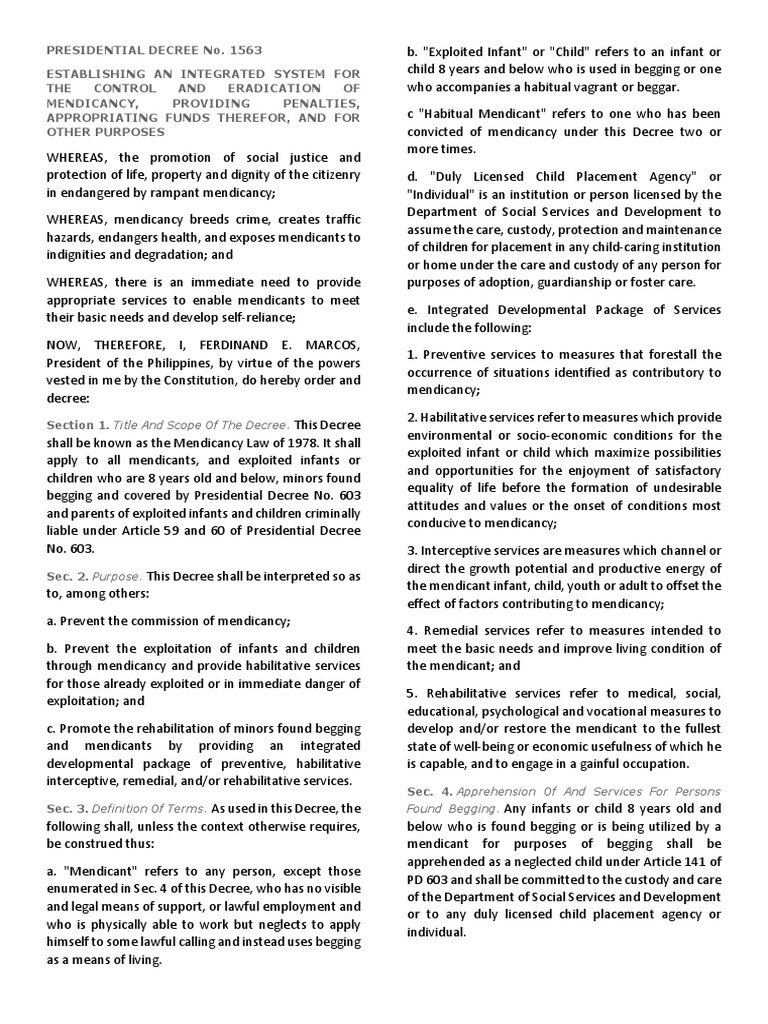 Mendicancy Law | PDF | Child Protective Services | Decree