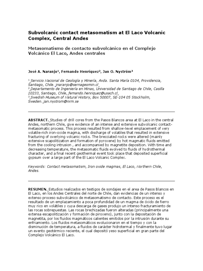 Metasomatismo de Contacto | PDF | Vulcanología | Ciencias de la Tierra