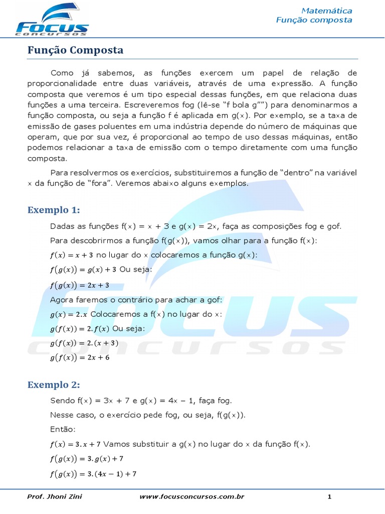 Função Composta: Exemplo 1 | Função (Matemática) | Matemática Aplicada