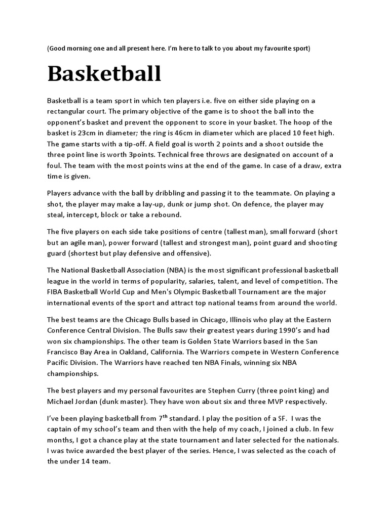 Basketball: (Good Morning One and All Present Here. I'm Here To Talk To ...