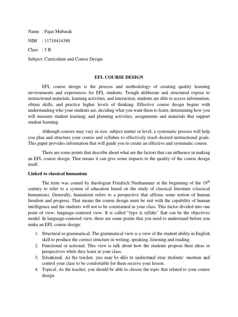 Efl Course Design | PDF | English As A Second Or Foreign Language ...