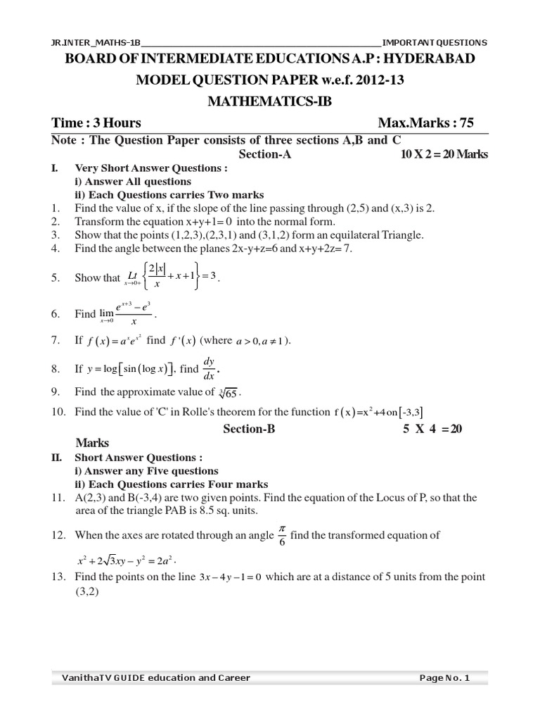 Maths 1B - Chapter Wise Important Questions PDF | Download Free PDF ...