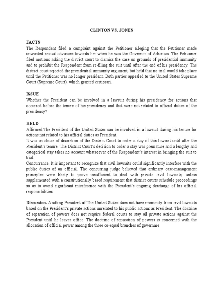 Clinton v. Jones: Presidential Immunity Case | PDF