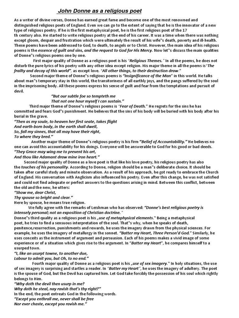 John Donne As A Religious Poet | PDF | Poetry | Love