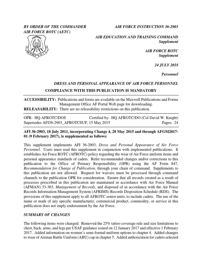 Afi36-2903 Afrotcsup 2018 | PDF | Military Uniforms | Clothing