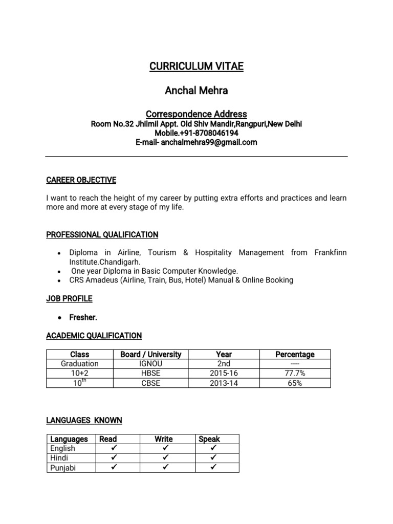 Curri Culumvi Tae Anchalmehr A: Cor R Espondenceaddr Ess | PDF