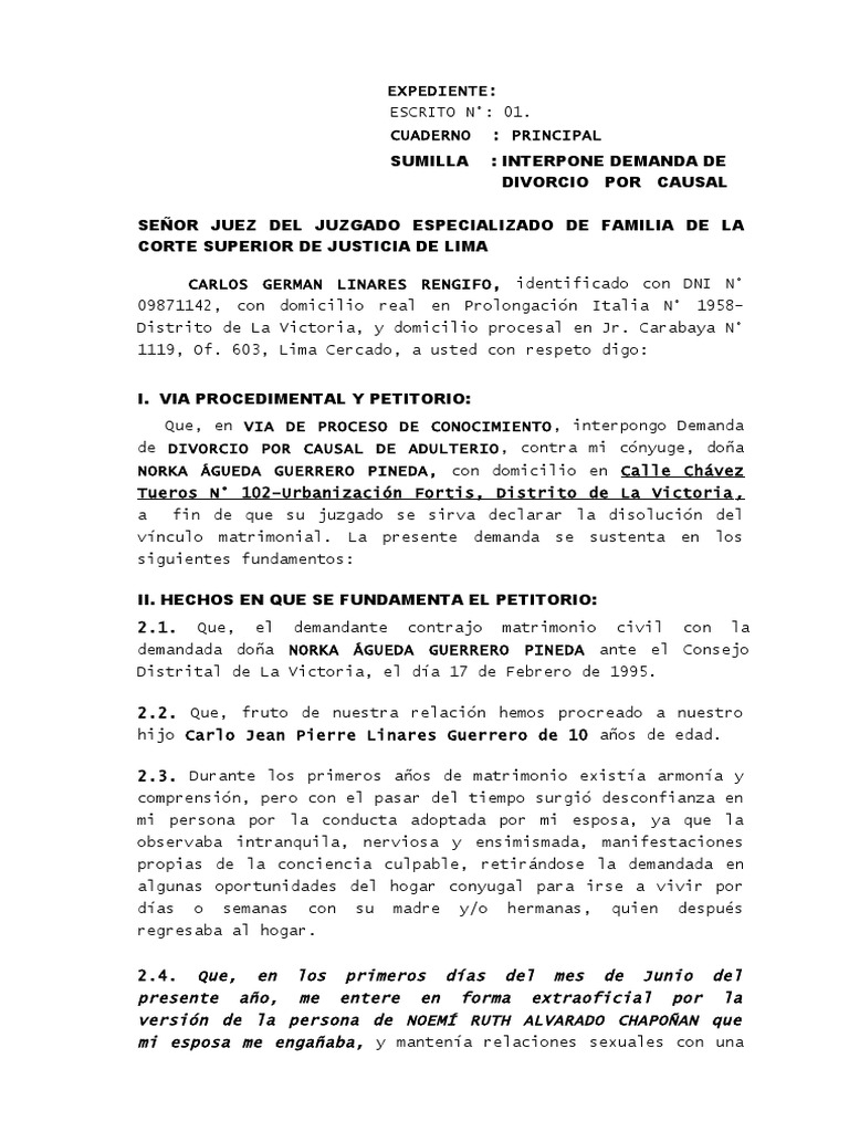 Modelo de Demanda de Divorcio | Descargar gratis PDF | Divorcio | Demanda judicial