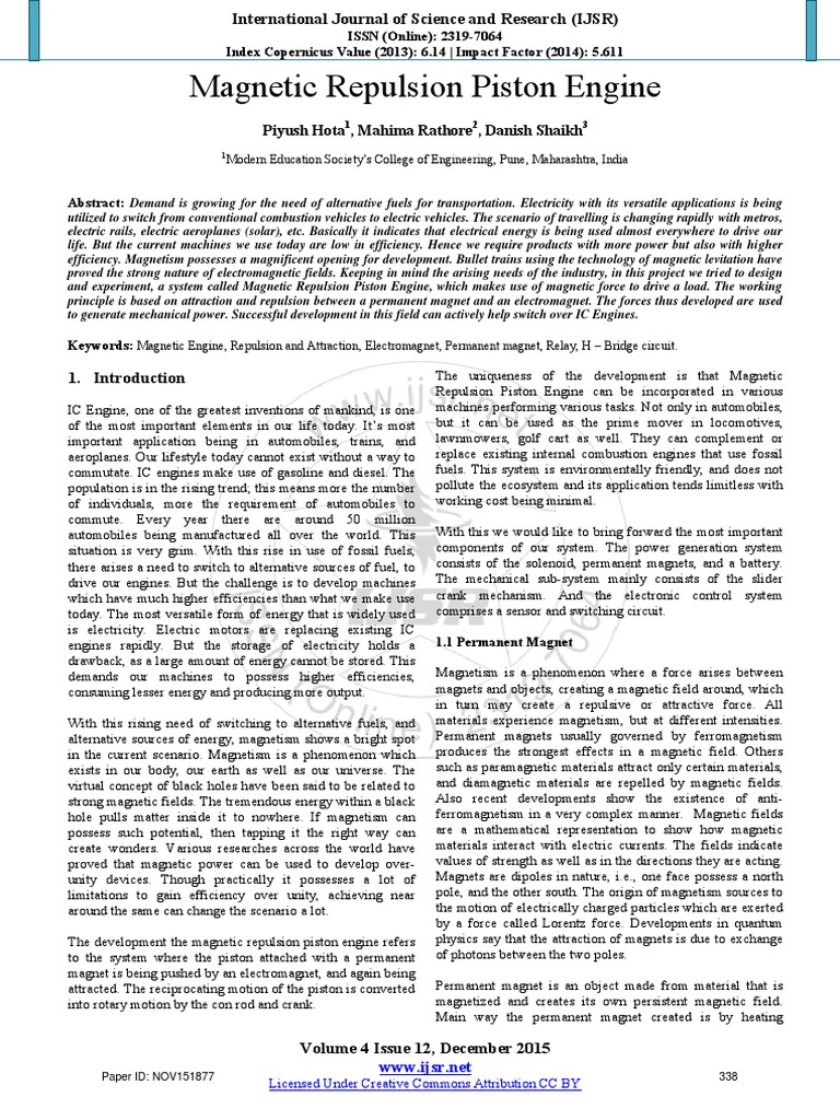 Magnetic Repulsion Piston Engine Design | PDF | Electronic Circuits ...