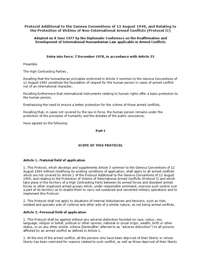 Protocol 2 | PDF | Geneva Conventions | Treaty