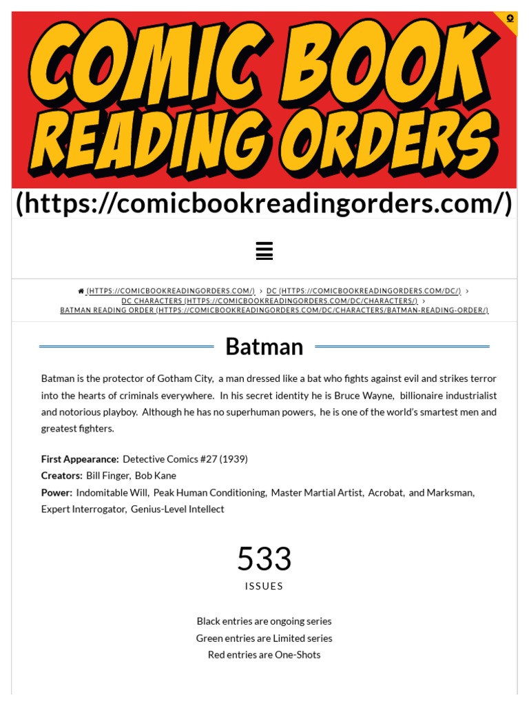 Batman Reading Order | PDF | Batman | Superhero Fiction