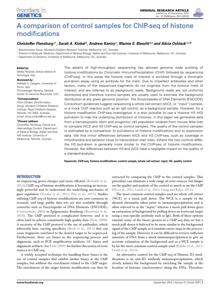 A Comparison of Control Samples For ChIP-seq of Histone Modifications ...