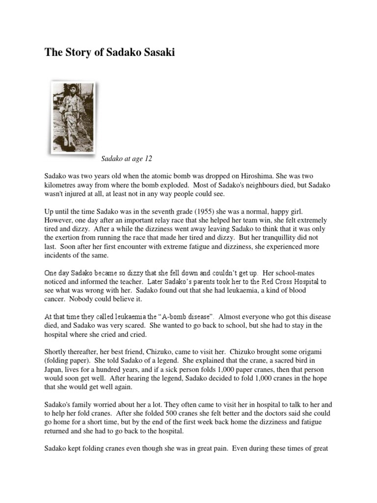 The Story of Sadako Sasaki | PDF