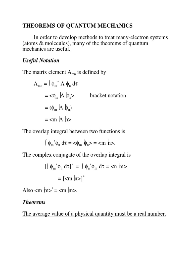 Theorems of Quantum Mechanics: Useful Notation | PDF | Mathematical Analysis | Modern Physics