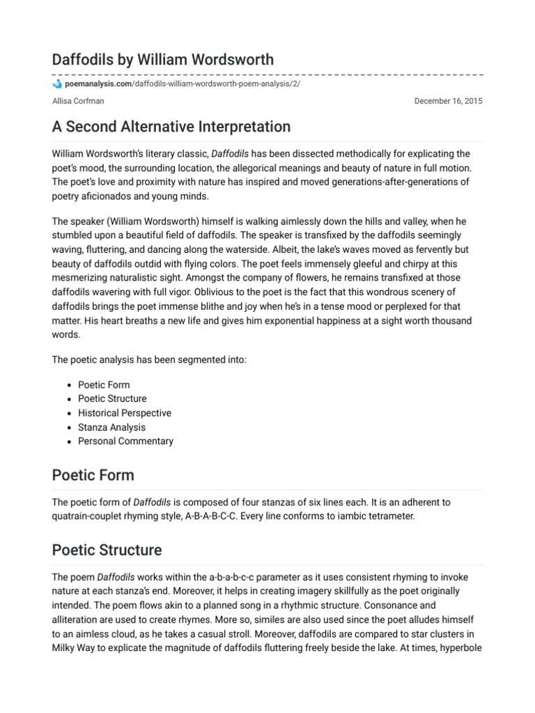Daffodils by William Wordsworth PDF | PDF | Poetry