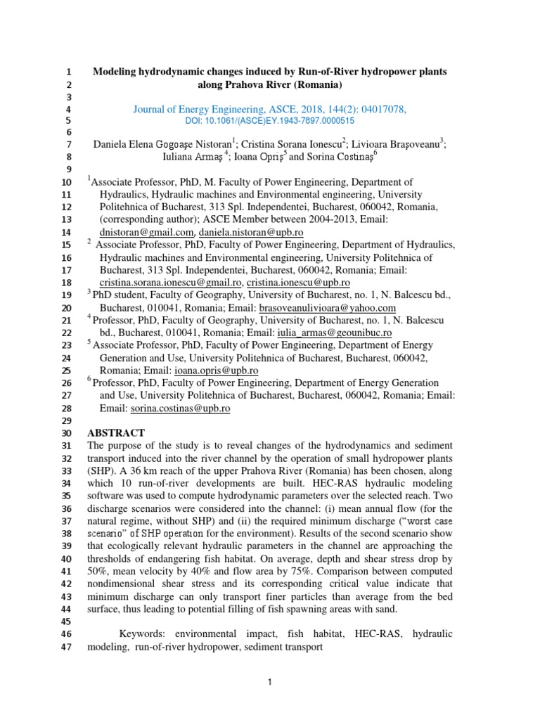 Modeling Hydrodynamic Changes Induced by Run-Of-River Hydropower Plants ...