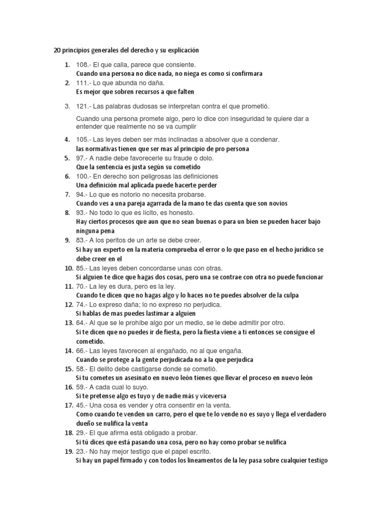 20 Principios Generales Del Derecho Y Su Explicación Pdf Justicia
