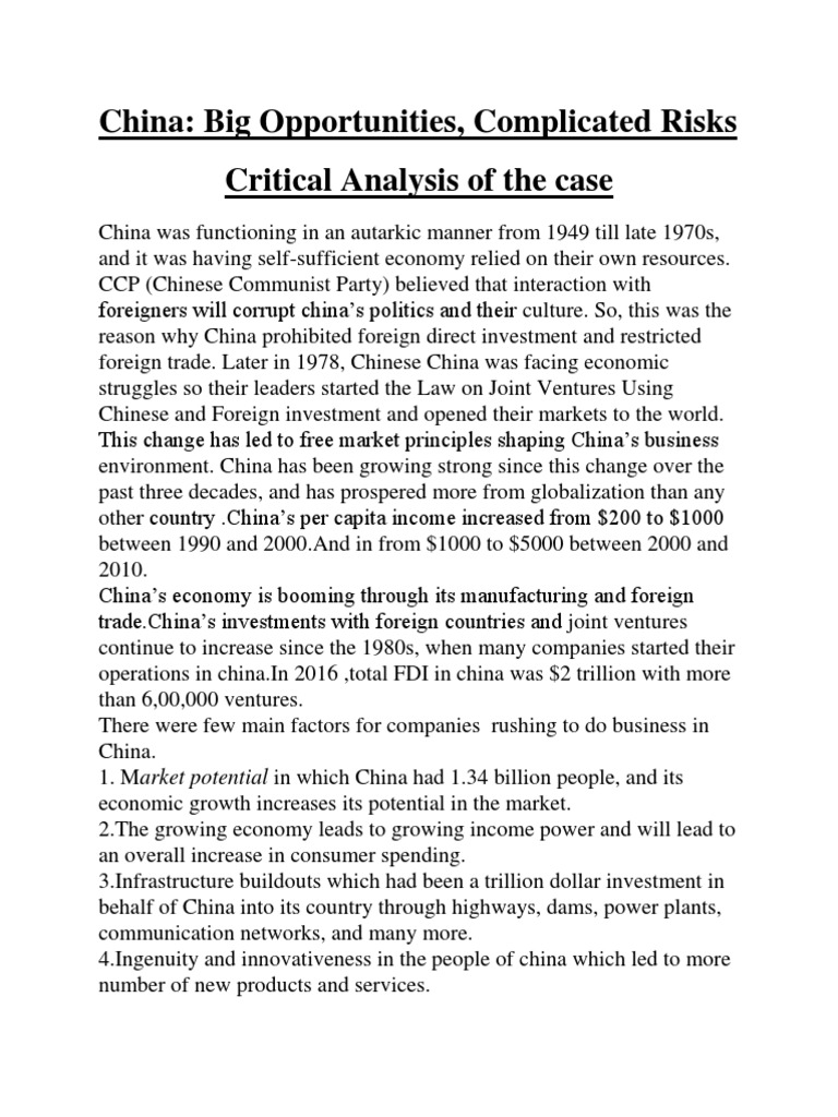 China: Big Opportunities, Complicated Risks Critical Analysis of The ...
