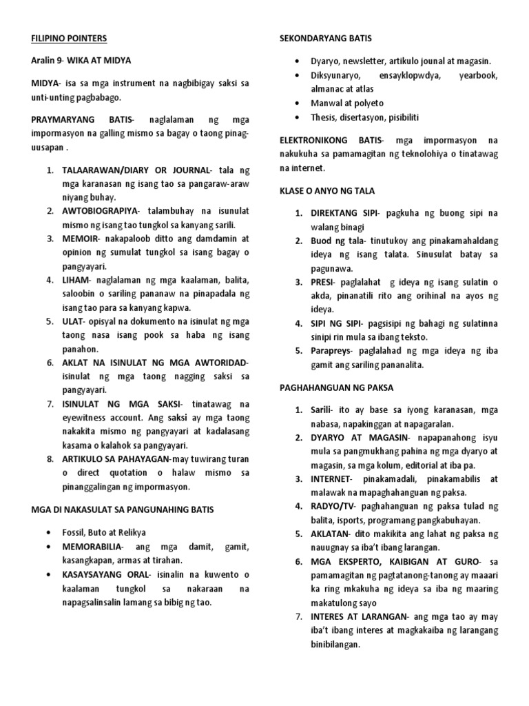 Filipino Pointers | PDF