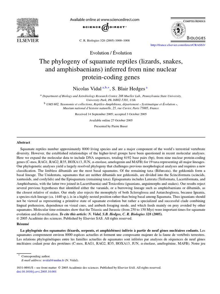 The Phylogeny of Squamate Reptiles (Lizards, Snakes, and Amphisbaenians ...