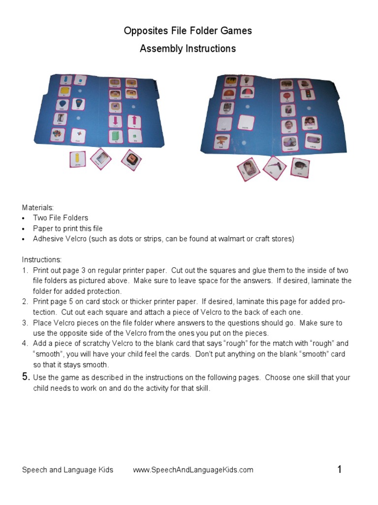 Opposites File Folder Games | PDF | Question | Vocabulary