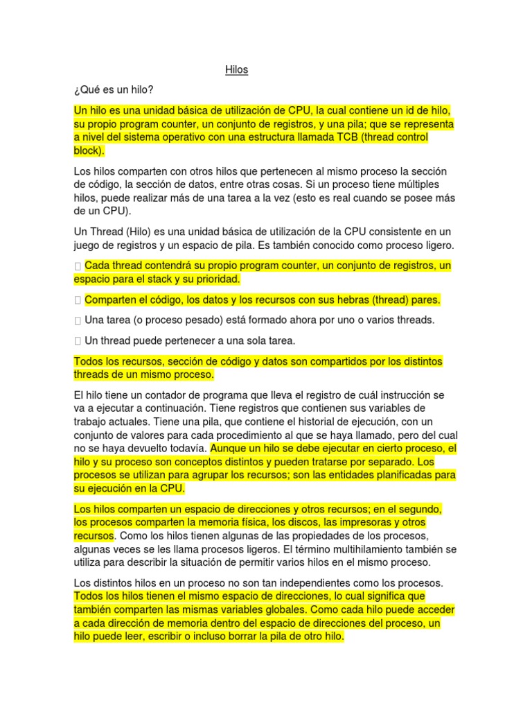 Comprendiendo los hilos: una unidad básica de ejecución concurrente | PDF | Hilo (Computación ...