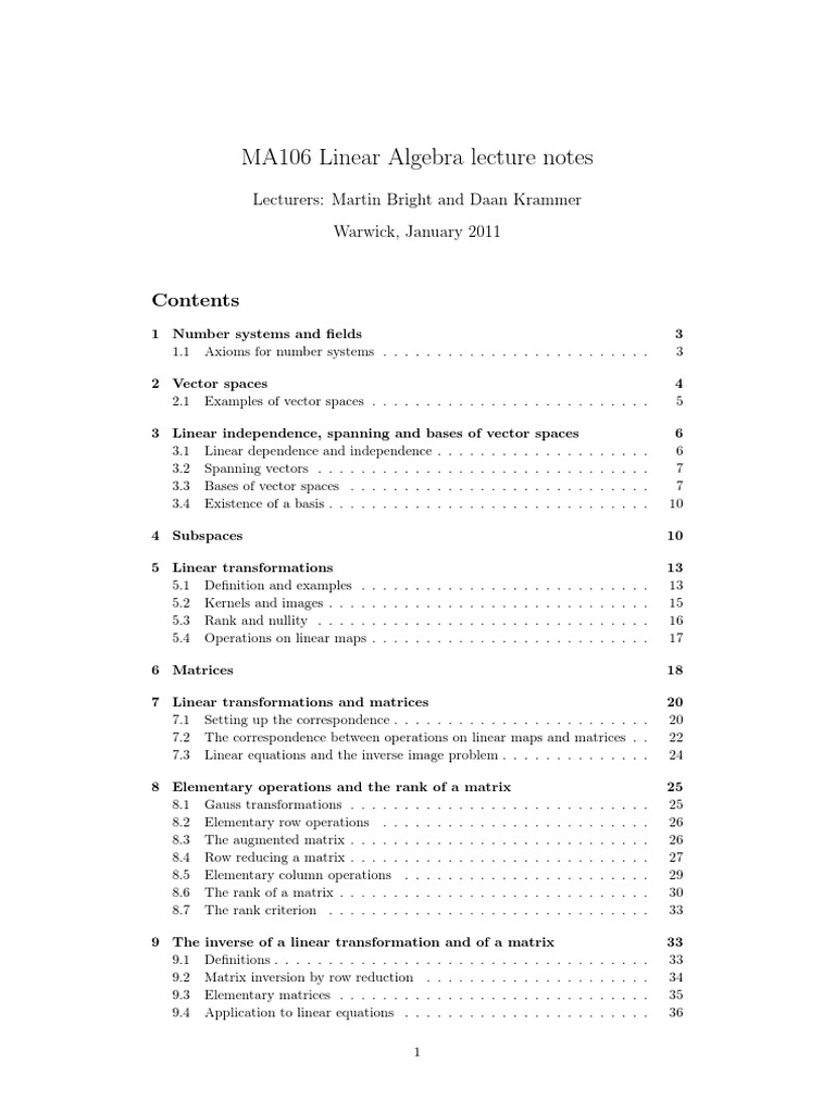 Lectures PDF | PDF | Basis (Linear Algebra) | Vector Space