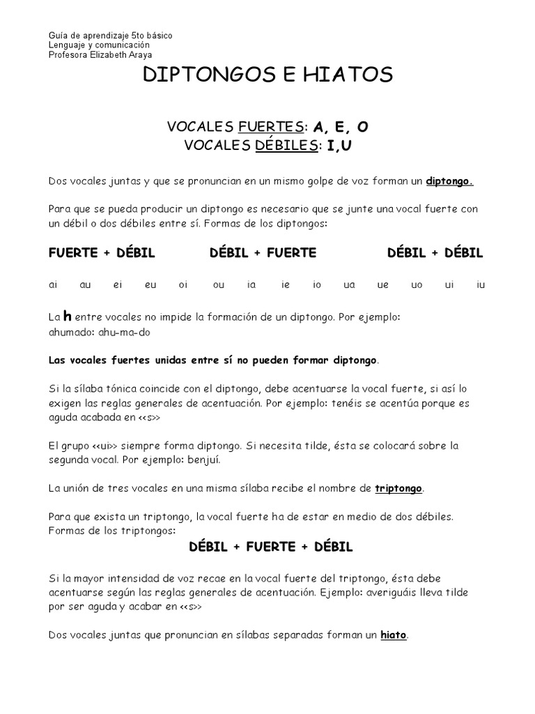 Guia Hiatos y Diptongos | PDF | Voz humana | Comunicación oral