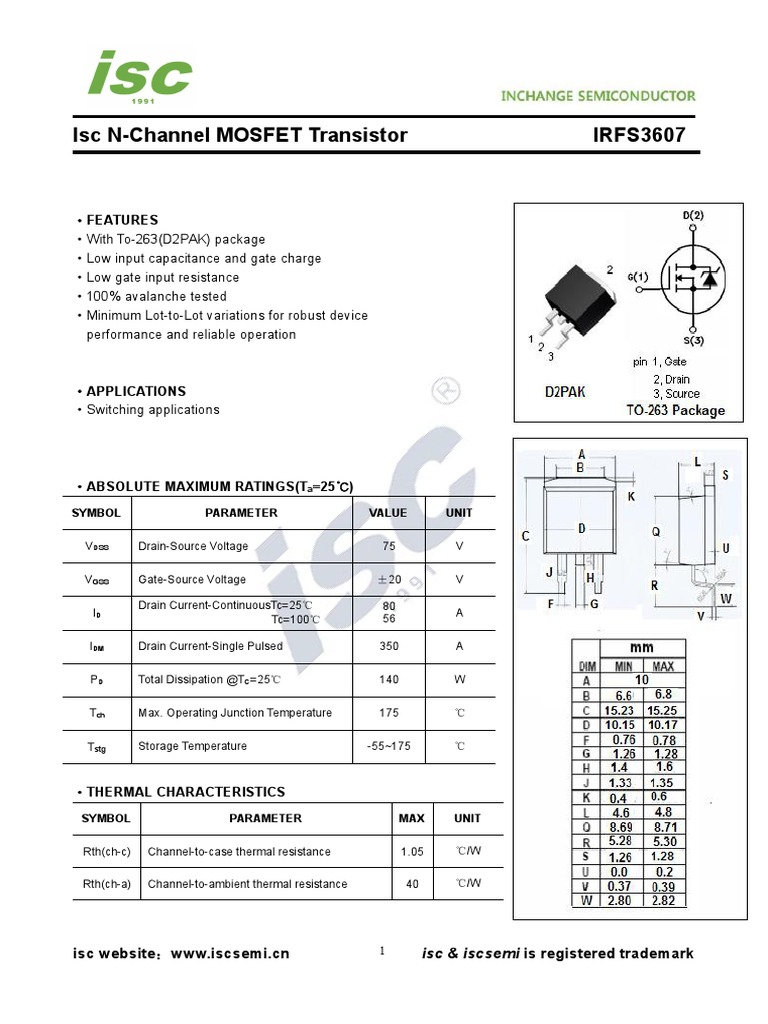 Datasheet PDF | PDF | Field Effect Transistor | Mosfet