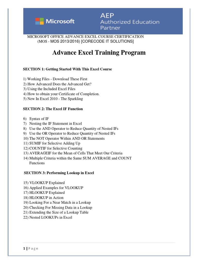 NEW Advanced Excel Workshop Content | PDF | Microsoft Excel | Database Index