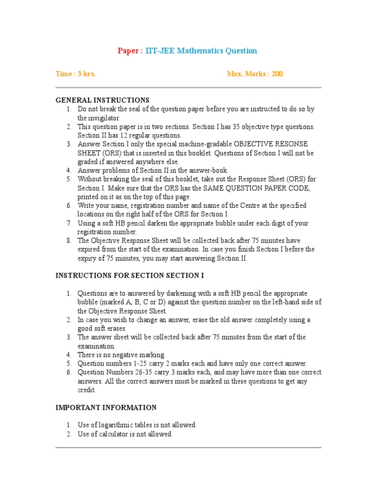 Paper:: IIT-JEE Mathematics Question | PDF | Circle | Tangent