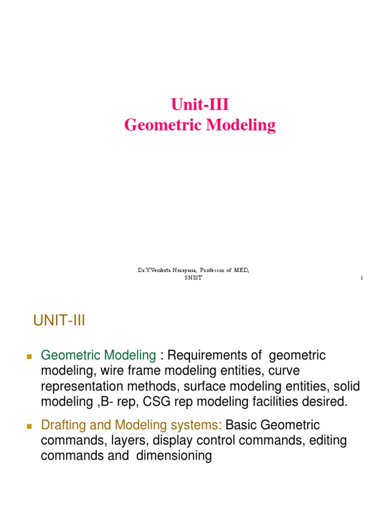 UNIT-III Geometric Modeling | PDF | Computer Aided Design | 3 D Modeling