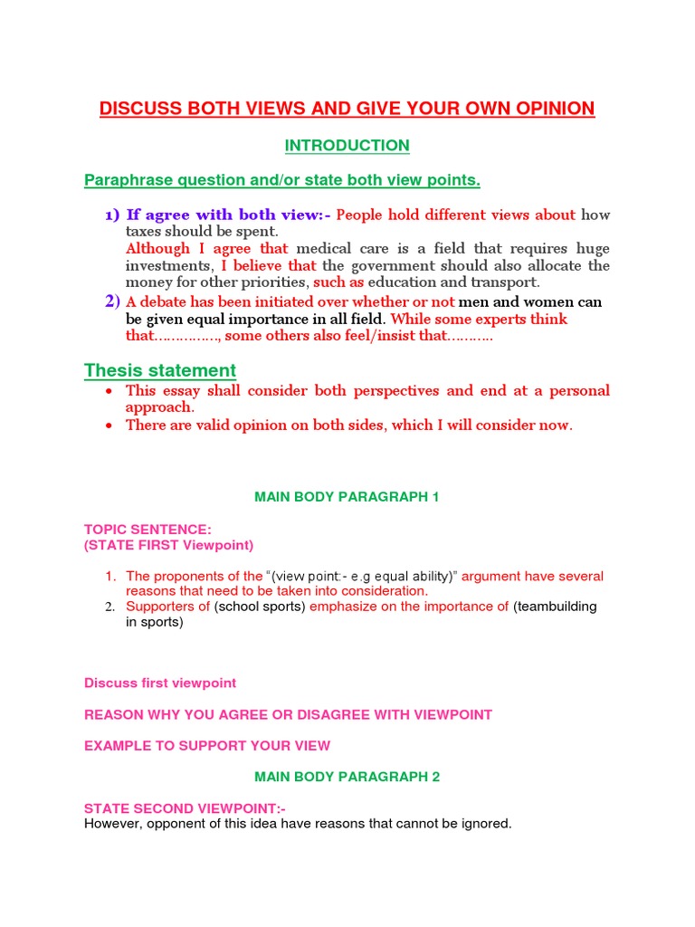 Discuss Both Views and Give Your Own Opinion: Paraphrase Question And ...