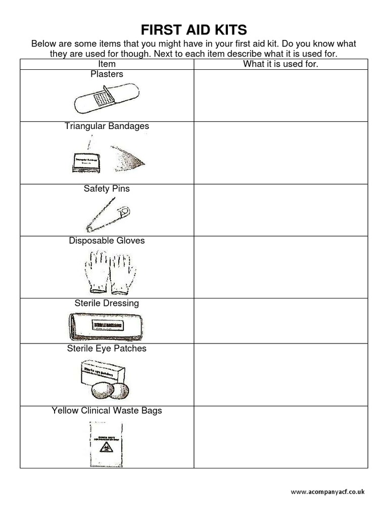 First Aid Kit Worksheet | PDF