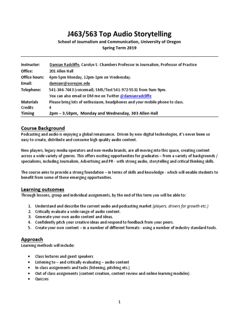Audio Storytelling Syllabus, Spring 2019 | PDF | Homework | Academic ...