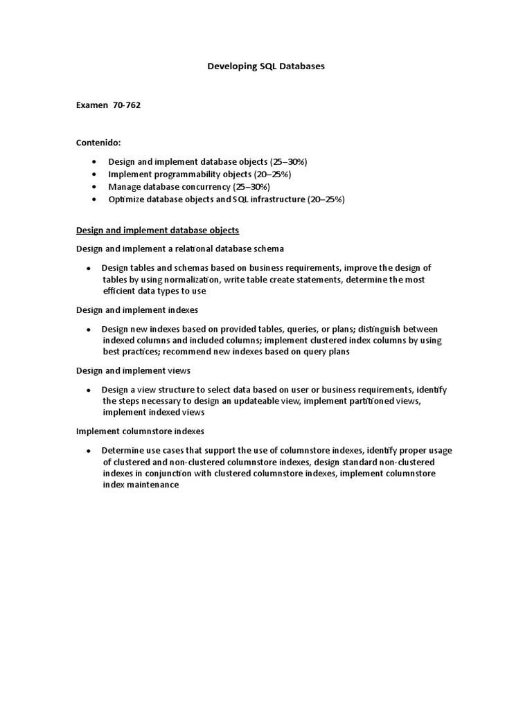 Temario - 70-762 Developing SQL Databases | PDF | Database Index ...
